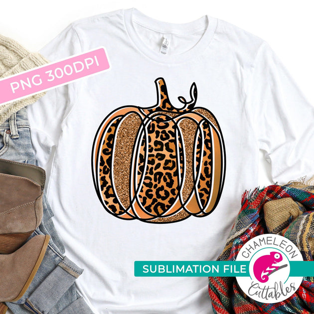 Pumpkin with Leopard print faux gold glitter pumpkin Sublimation PNG ...