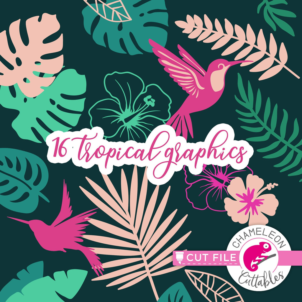 16 Tropical Graphics svg png dxf eps jpeg Chameleon Cuttables LLC ...