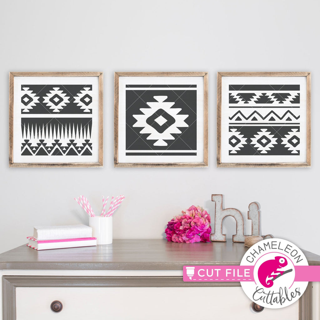 3 Aztec Pattern Squares tribal svg png dxf eps jpeg Chameleon Cuttables ...