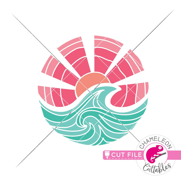 Beach Circle Ocean Wave Sun svg png dxf eps jpeg Chameleon Cuttables ...