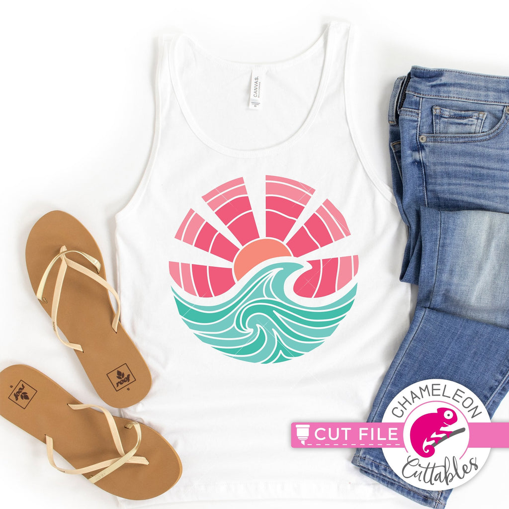 Beach Circle Ocean Wave Sun svg png dxf eps jpeg Chameleon Cuttables ...