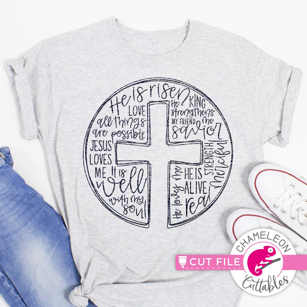 Cross Sketch with words circle svg png dxf eps jpeg Chameleon Cuttables ...