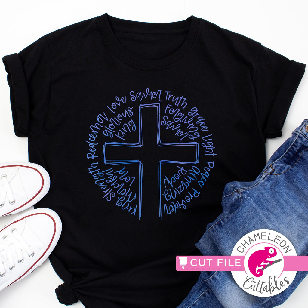 Cross Sketch with words round svg png dxf eps jpeg Chameleon Cuttables ...