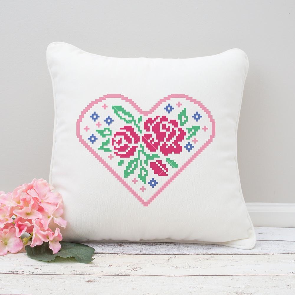 Faux embroidery Heart with Roses svg png dxf eps Chameleon Cuttables ...