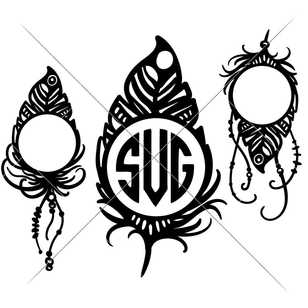 Feathers for Monogram svg png dxf eps Chameleon Cuttables LLC ...