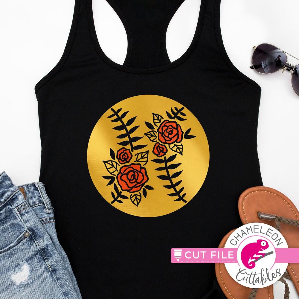 Floral Softball with Roses svg png dxf eps Chameleon Cuttables LLC ...