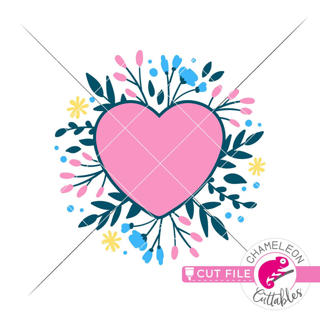 Heart with Flowers layerd svg png dxf eps jpeg Chameleon Cuttables LLC ...
