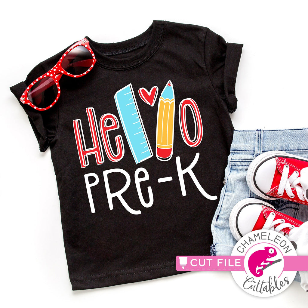 Hello Pre-K back to school svg png dxf eps jpeg Chameleon Cuttables LLC ...