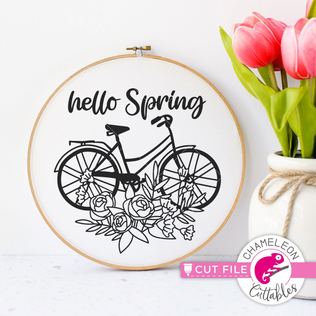 Hello Spring Bicycle with Flowers svg png dxf eps jpeg Chameleon ...