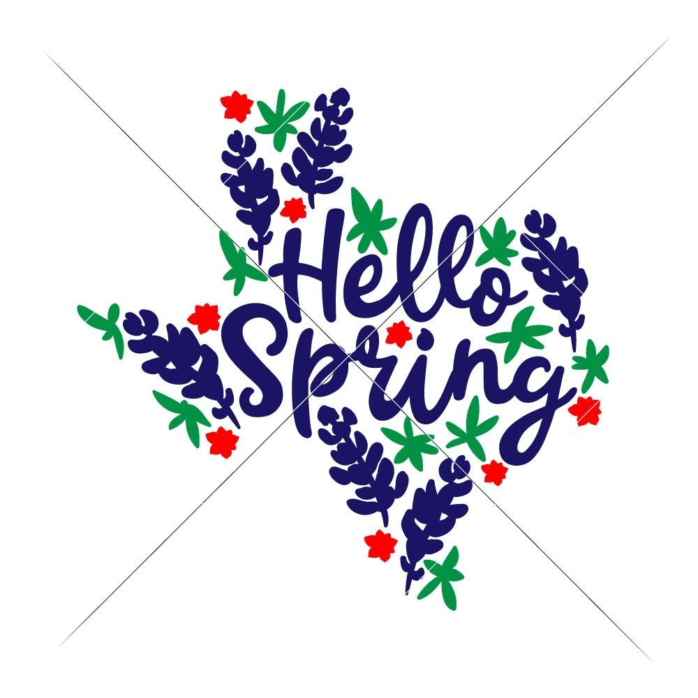 Hello Spring Texas Bluebonnets svg png dxf eps Chameleon Cuttables LLC ...