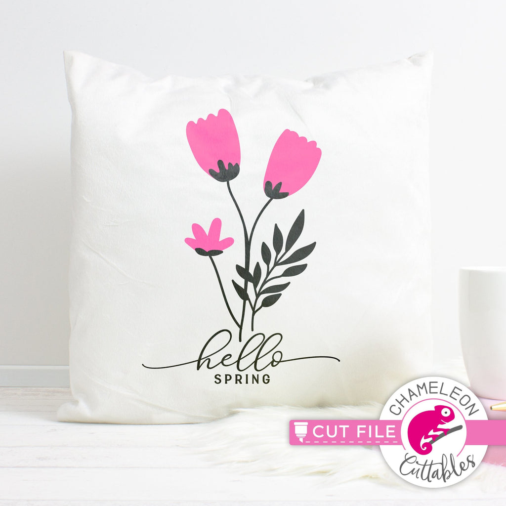 Hello Spring Tulips svg png dxf eps jpeg Chameleon Cuttables LLC ...