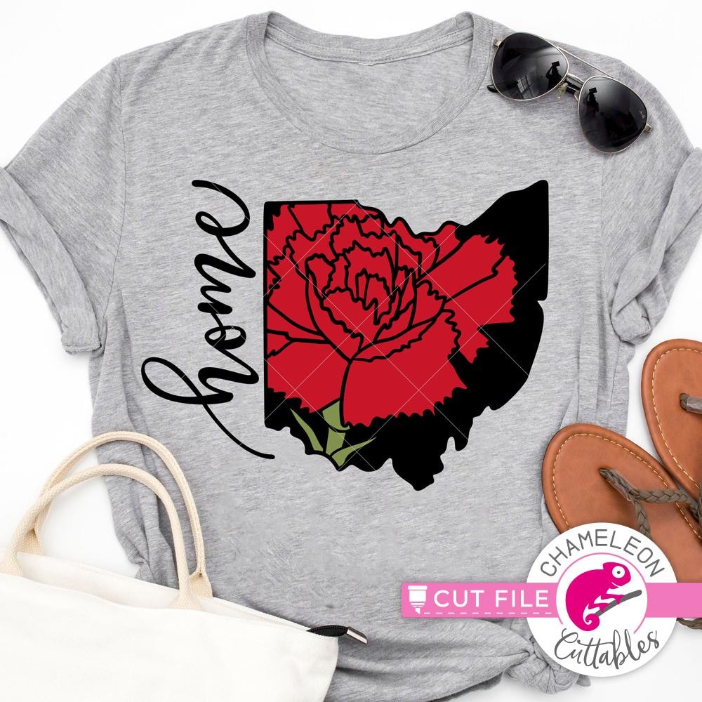 Home Ohio State Flower Red Carnation layered svg png dxf eps Chameleon ...