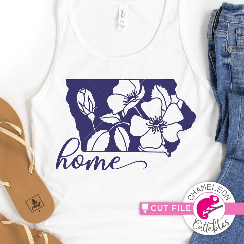 Iowa state flower Wild Rose Home outline svg png dxf eps jpeg Chameleon ...