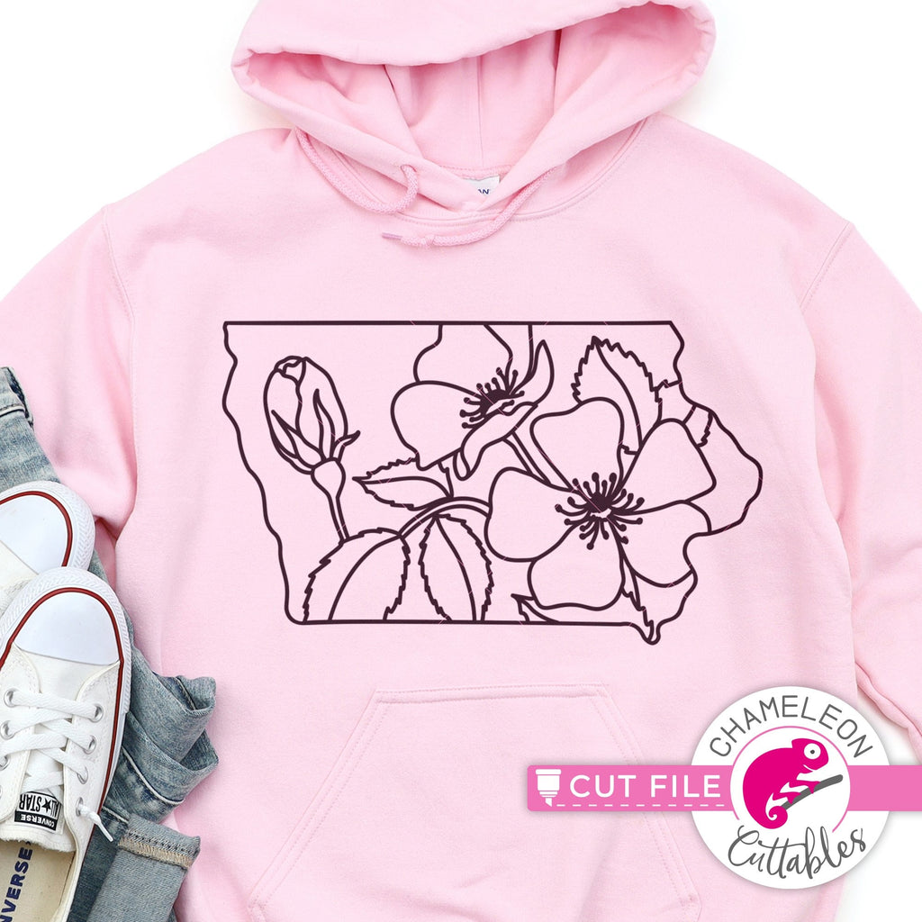 Iowa state flower Wild Rose outline svg png dxf eps jpeg Chameleon ...