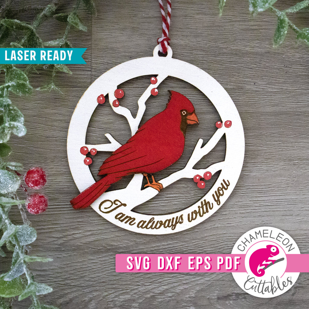 Cardinal Tree Branch Ornament Christmas Laser svg dxf eps pdf ...