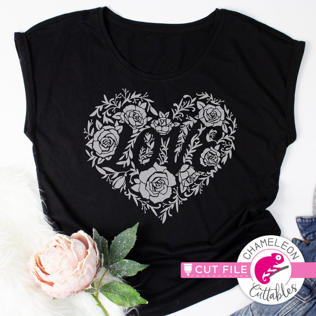 Love heart with roses knockout svg png dxf eps jpeg Chameleon Cuttables ...