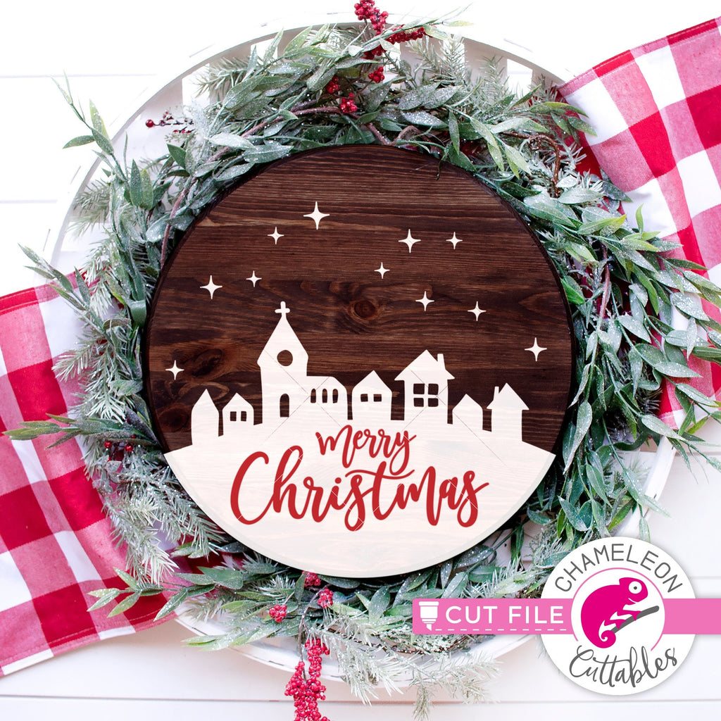 Merry Christmas town for round sign svg png dxf eps jpeg Chameleon ...