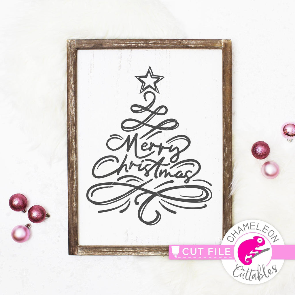 Merry Christmas Tree Sketch svg png dxf eps jpeg Chameleon Cuttables ...