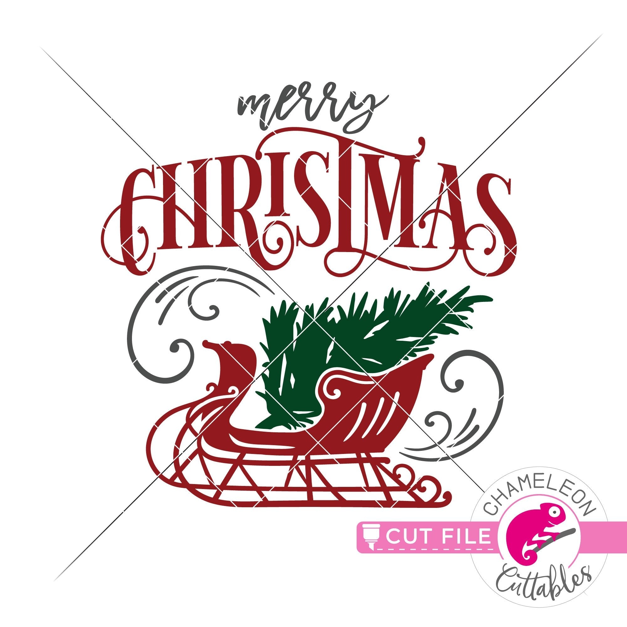 Merry Christmas vintage Sleigh with Tree svg png dxf eps jpeg Chameleon ...