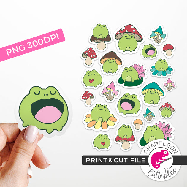 Print and Cut Frogs and Mushrooms Stickers Bundle PNG Chameleon ...
