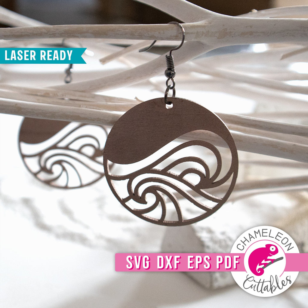 Ocean wave earrings for Laser cutter svg dxf eps pdf Chameleon ...