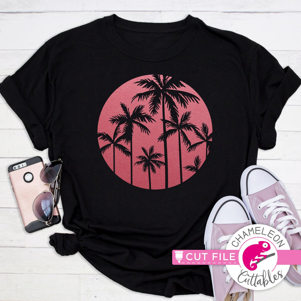 Palm trees circle svg png dxf eps jpeg Chameleon Cuttables LLC ...