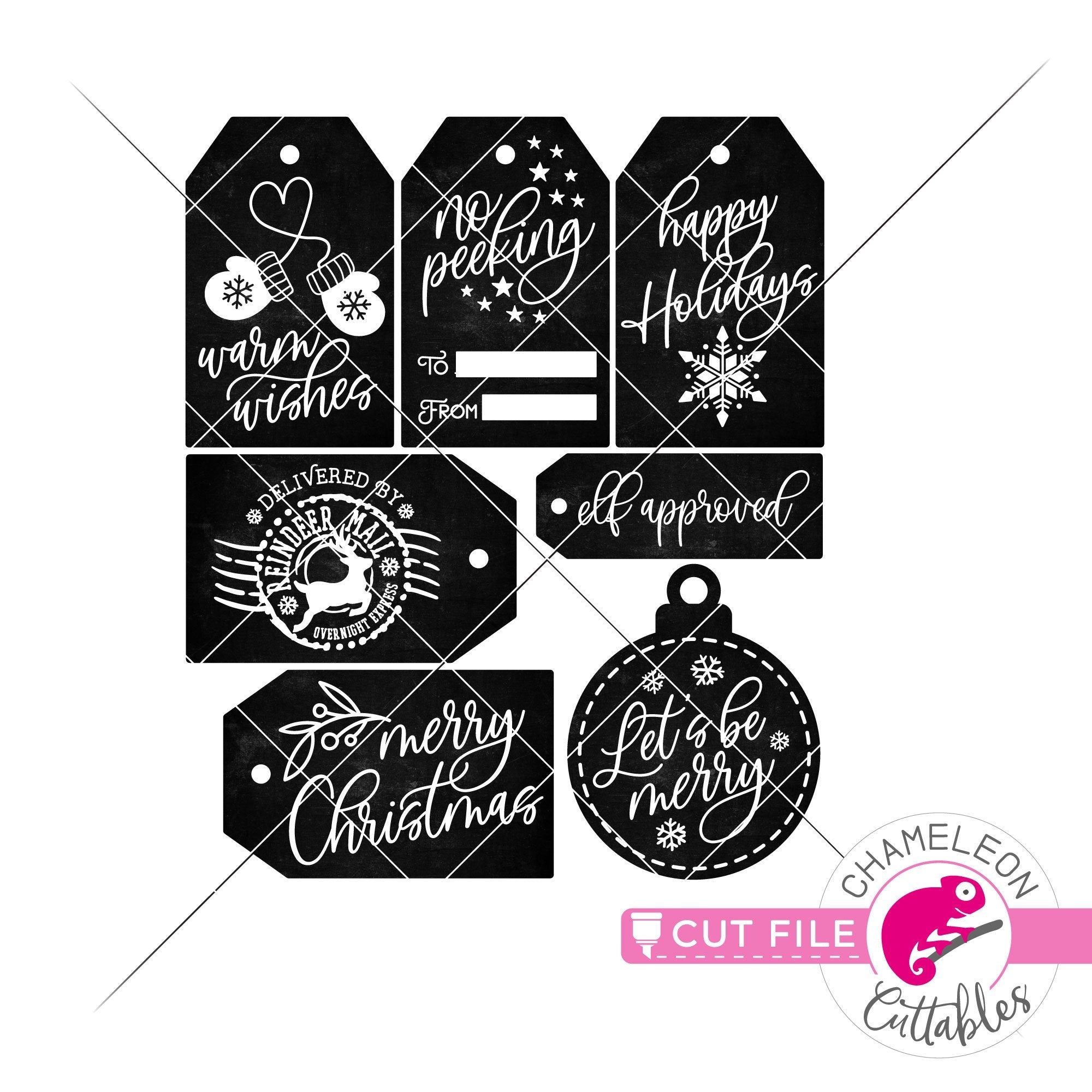 Print and Cut Christmas Chalkboard Tags Bundle PNG Chameleon Cuttables ...