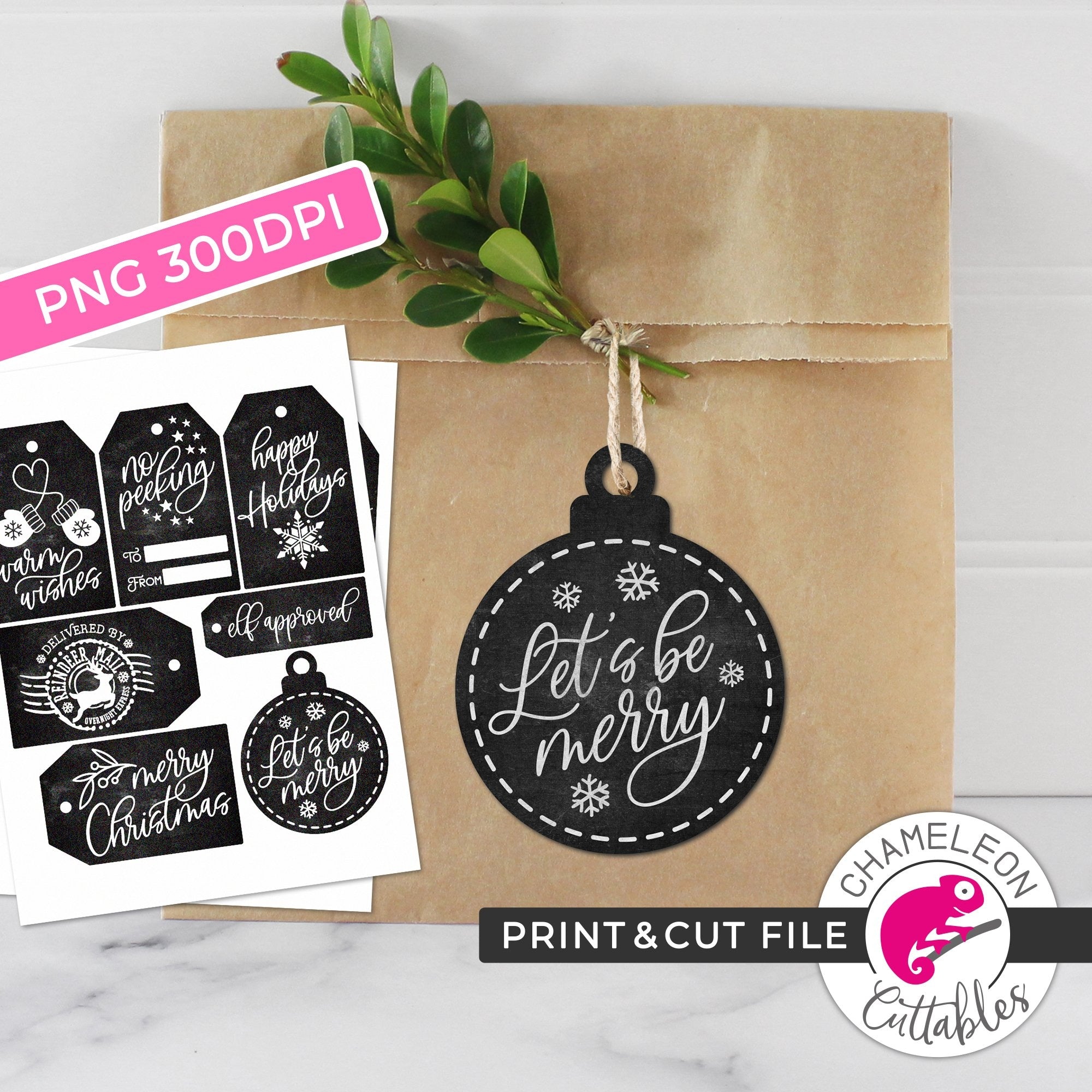Print and Cut Christmas Chalkboard Tags Bundle PNG Chameleon Cuttables ...