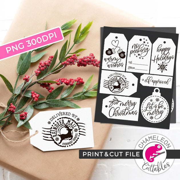 Print and Cut Christmas Tags Bundle PNG Chameleon Cuttables LLC ...