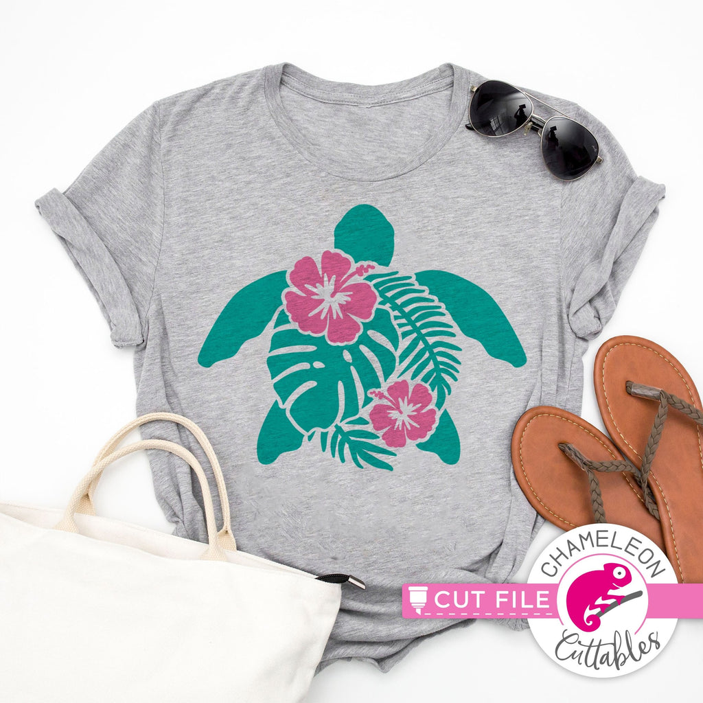 Sea Turtle Hibiscus svg png dxf eps jpeg Chameleon Cuttables LLC ...
