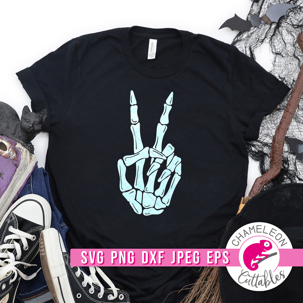 Peace Sign Skeleton Hand Halloween svg png dxf eps jpeg Chameleon ...