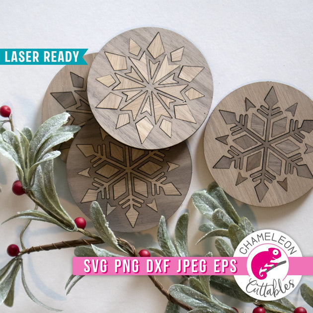 Snowflake Christmas Coasters Laser svg png dxf eps jpeg Chameleon ...