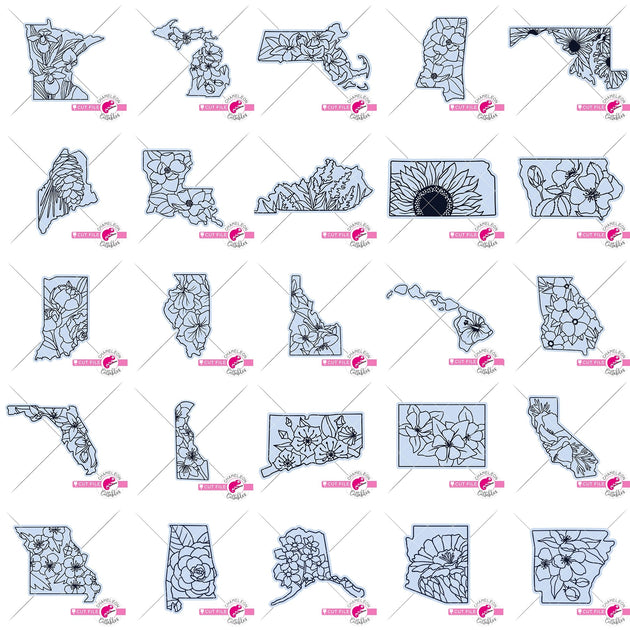 State Flower SVG Bundle 50 State designs Chameleon Cuttables LLC ...