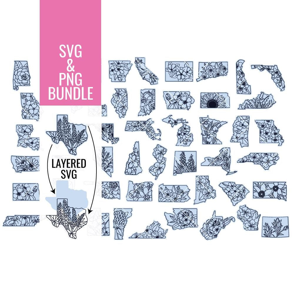 State Flower SVG Bundle 50 State designs Chameleon Cuttables LLC ...