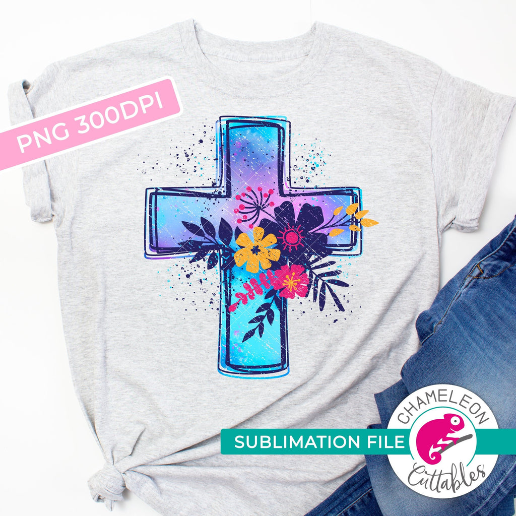 Sublimation design Cross with flowers PNG file Chameleon Cuttables LLC ...
