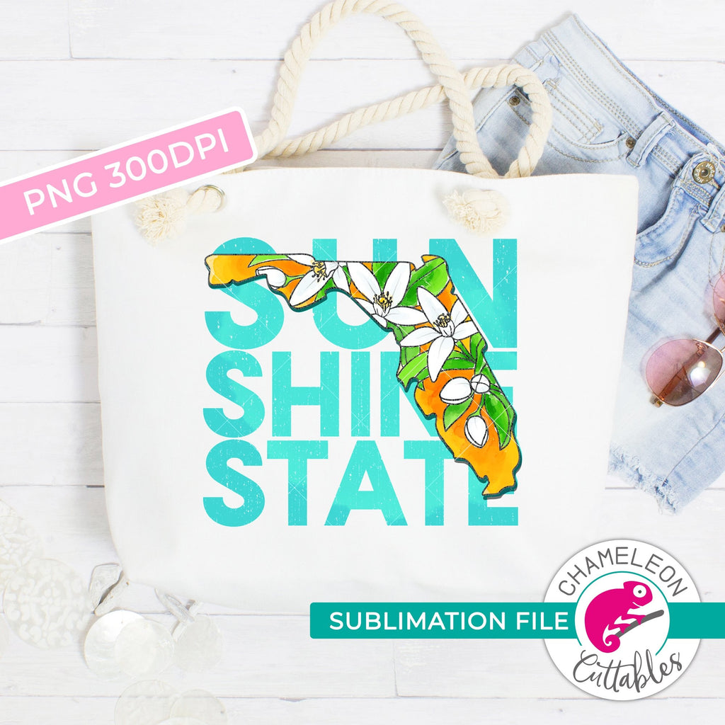 Sublimation design Florida state shape sunshine state orange blossom ...