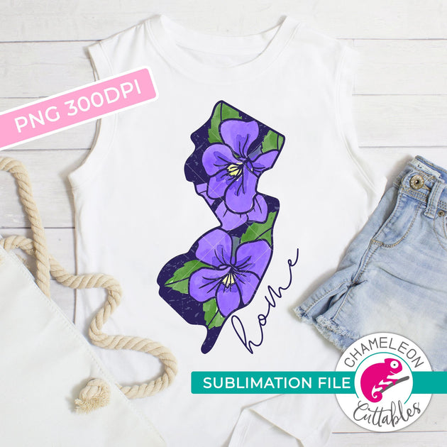 Sublimation design Home New Jersey state flower violet watercolor PNG ...