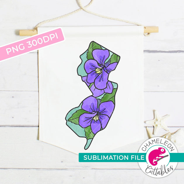 Sublimation design New Jersey state flower violet outline watercolor ...