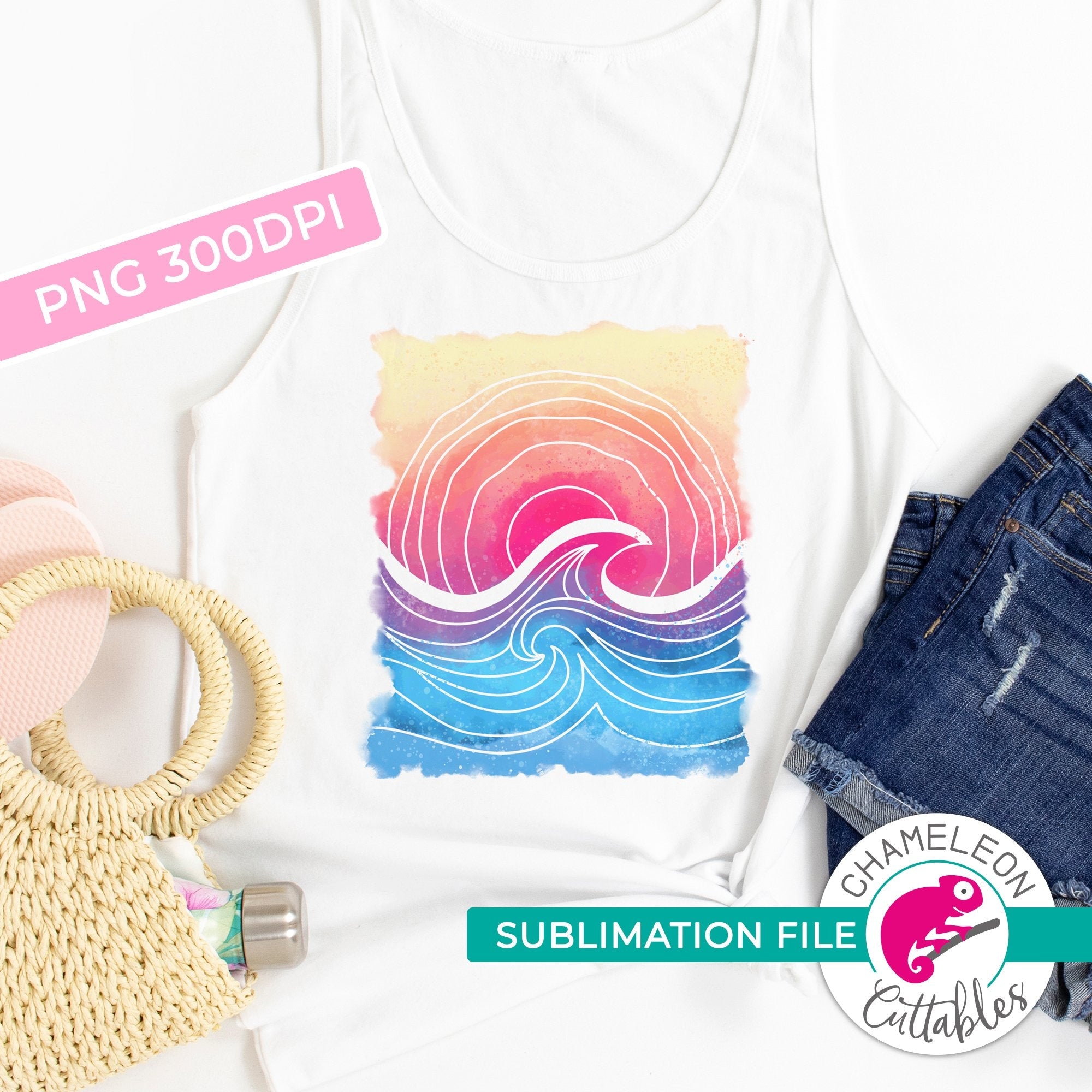 Sublimation design Ocean Wave Sun Watercolor PNG file Chameleon ...