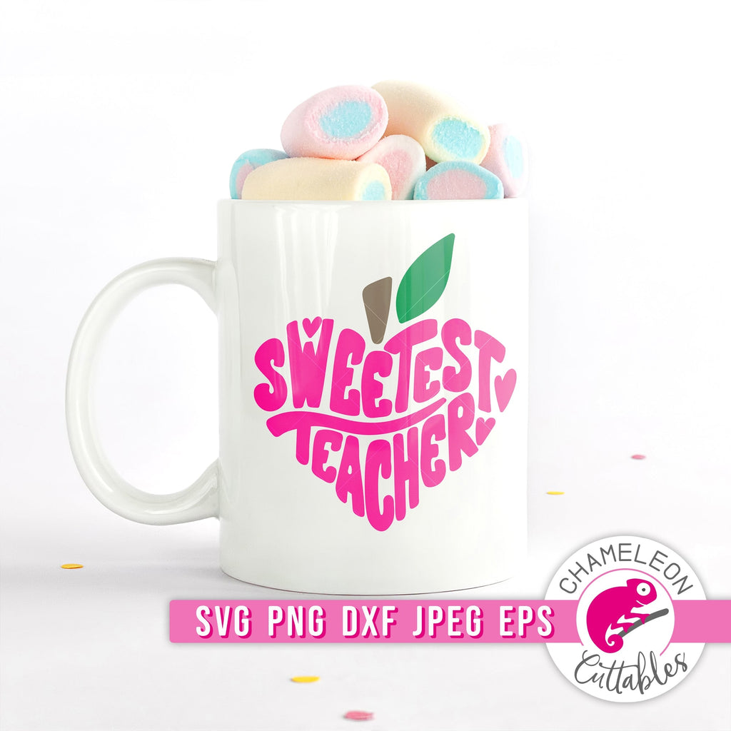 Sweetest teacher apple heart svg png dxf eps jpeg Chameleon Cuttables ...