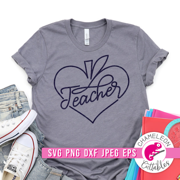 Teacher Apple Heart Back to School svg png dxf eps jpeg Chameleon ...