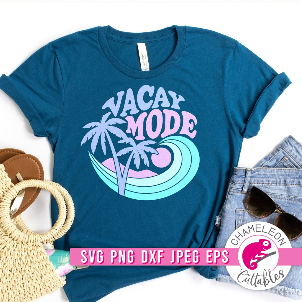 Vacay Mode Ocean Wave Palm Tree Circle svg png dxf eps jpeg Chameleon ...