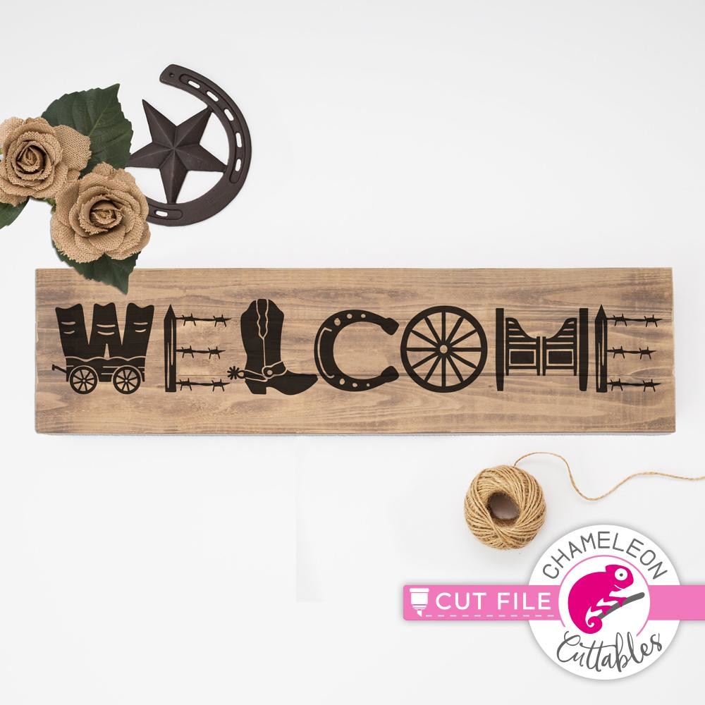Welcome Western horizontal svg png dxf eps Chameleon Cuttables LLC ...