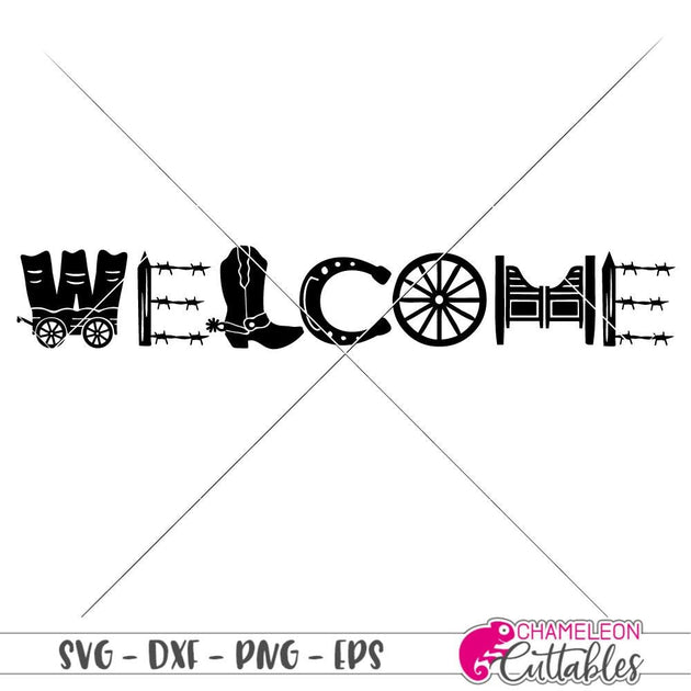 Welcome Western horizontal svg png dxf eps Chameleon Cuttables LLC ...