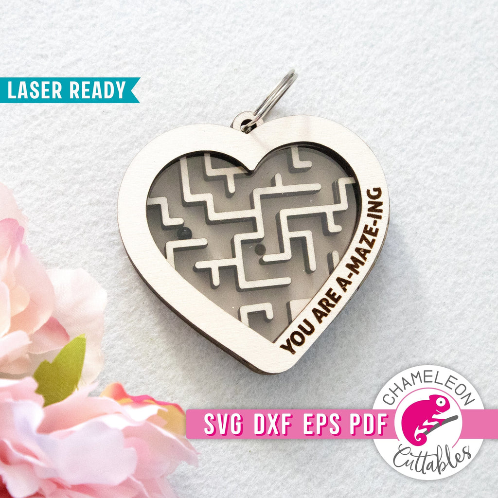 You are amazing Heart Maze Keychain for Laser cutter svg dxf eps pdf ...