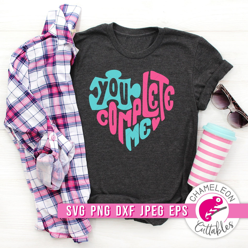 You complete me puzzle piece heart svg png dxf eps jpeg Chameleon ...